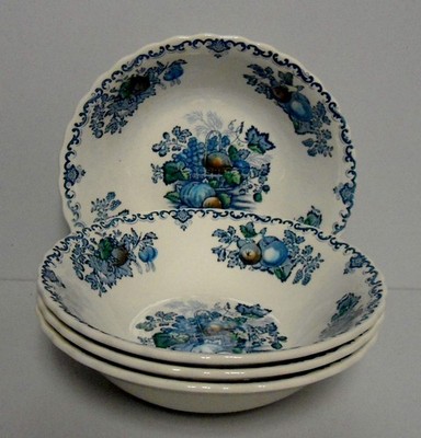 Masons FRUIT BASKET BLUE MULTICOLOR Cereal Bowls SOLD IN SETS OF FOUR ...