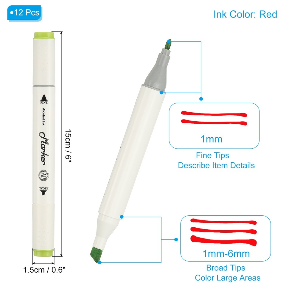 Dual Tip Alcohol Art Markers, 12 Pcs White Alcohol Markers Pen, Yellow ...