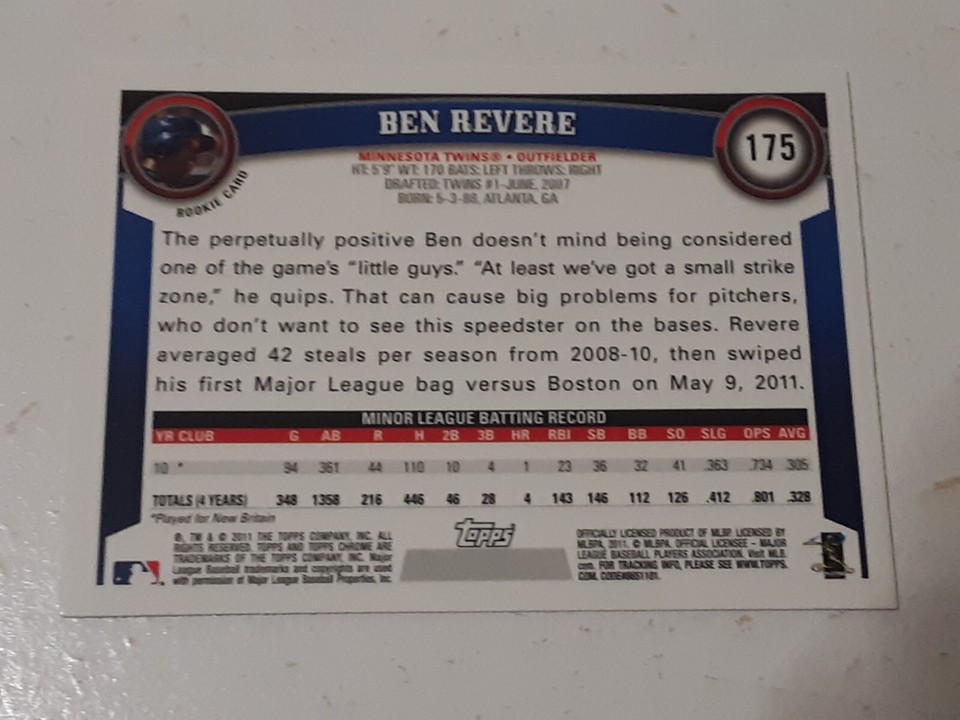 Ben Revere Minnesota Twins 2011 Topps Chrome Rookie Card #175 | eBay