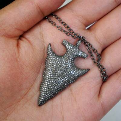 Natural Pave Diamond Arrowhead Pendant 925 Silver Fine Jewelry For Her ...