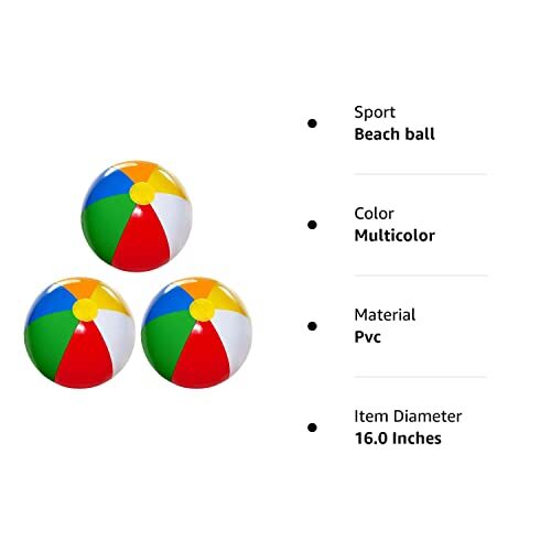 3 Pack 20 Inch Rainbow Color Beach Balls Inflatable Pool Balls for ...