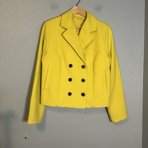 NWOT Anthropologie Maeve Neon Yellow Cropped Peacoat Blazer Sz Medium ...
