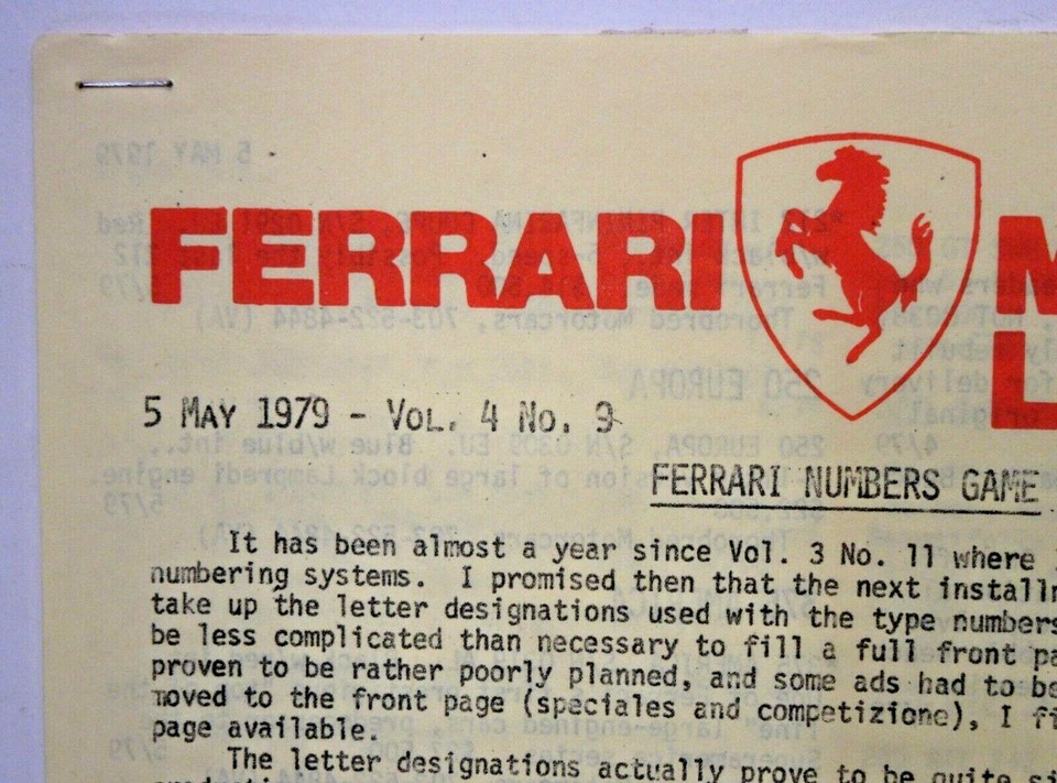 May 5 1979 FERRARI MARKET LETTER - FERRARI NUMBERS GAME nm/mint z5 | eBay