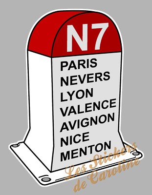 RN7 STICKER AUTOCOLLANT ROUTE NATIONALE 7 BORNE KILOMETRIQUE 12cm NA033 ...