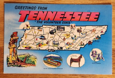 Greetings From Tennessee Map Postcard 1950s Colourpicture Unused | eBay