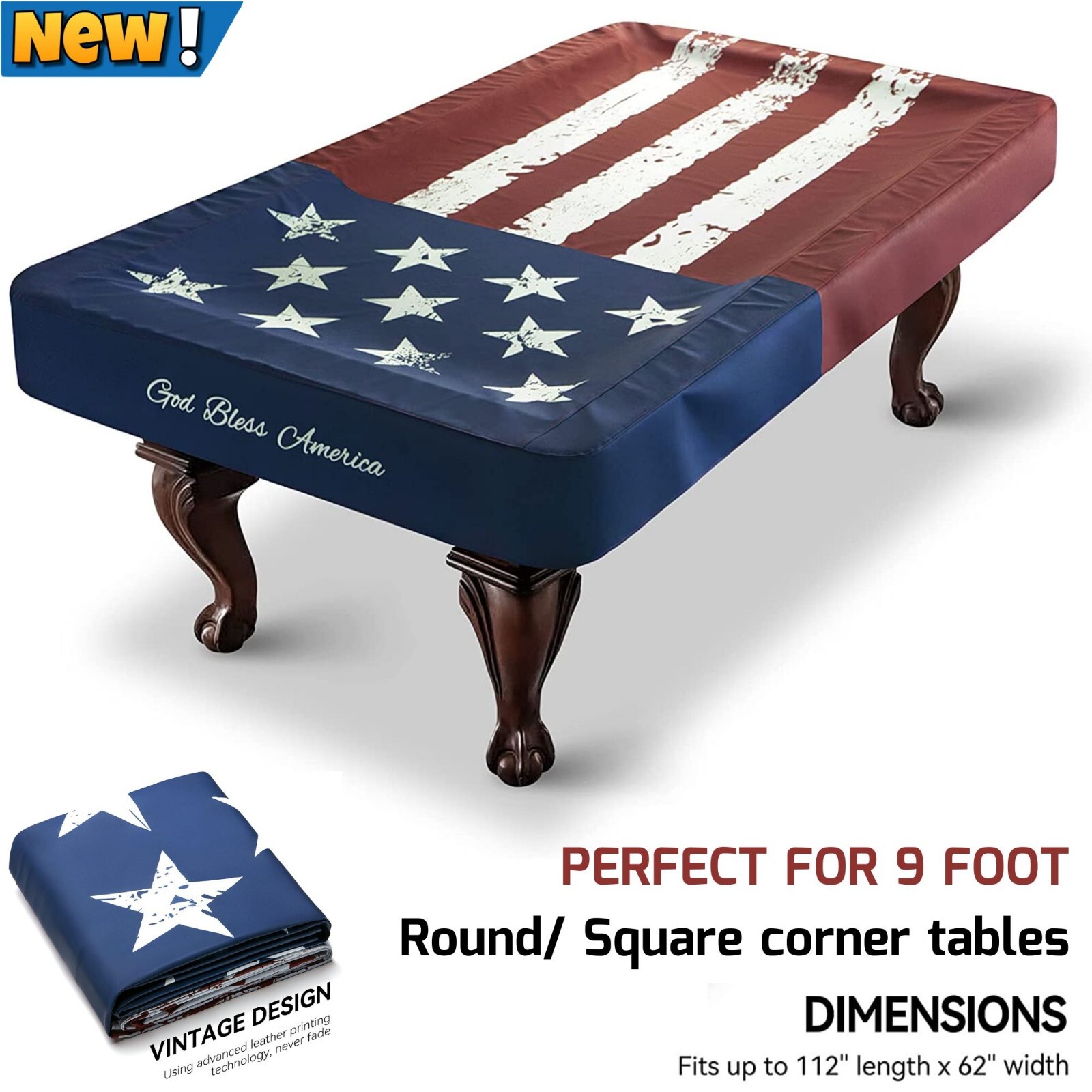 Faux Leather Billiard Pool Table Cover 9ft USA Flag Waterproof Felt ...
