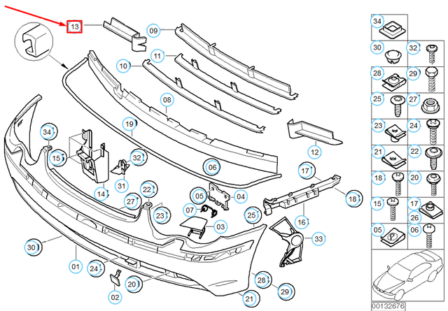 OEM BMW 7 E65 Front Bumper Right Grille Grid 51117056094 Genuine for ...