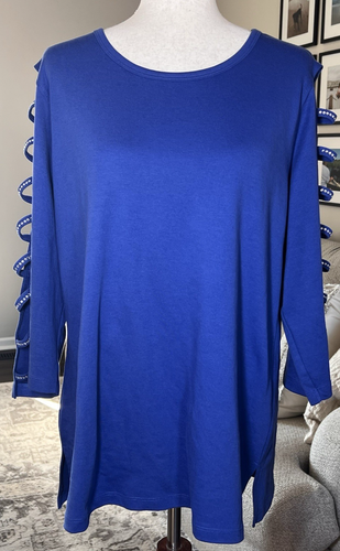 Bleu Bayou Boutique Royal Blue Ladder Sleeve Rhinestone Tunic Top Size ...