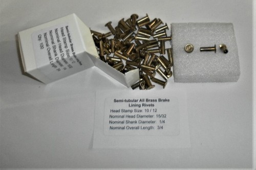 10/12 Semi-tubular ALL Brass Brake/Clutch Lining Rivets 1/4 Dia X 3/4 ...