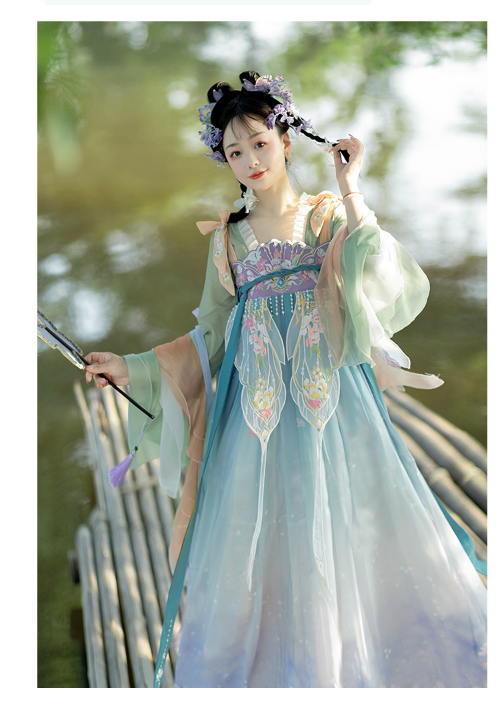 Chinese Style Hanfu Dress Set Traditional Flower Embroidery Dance Retro ...