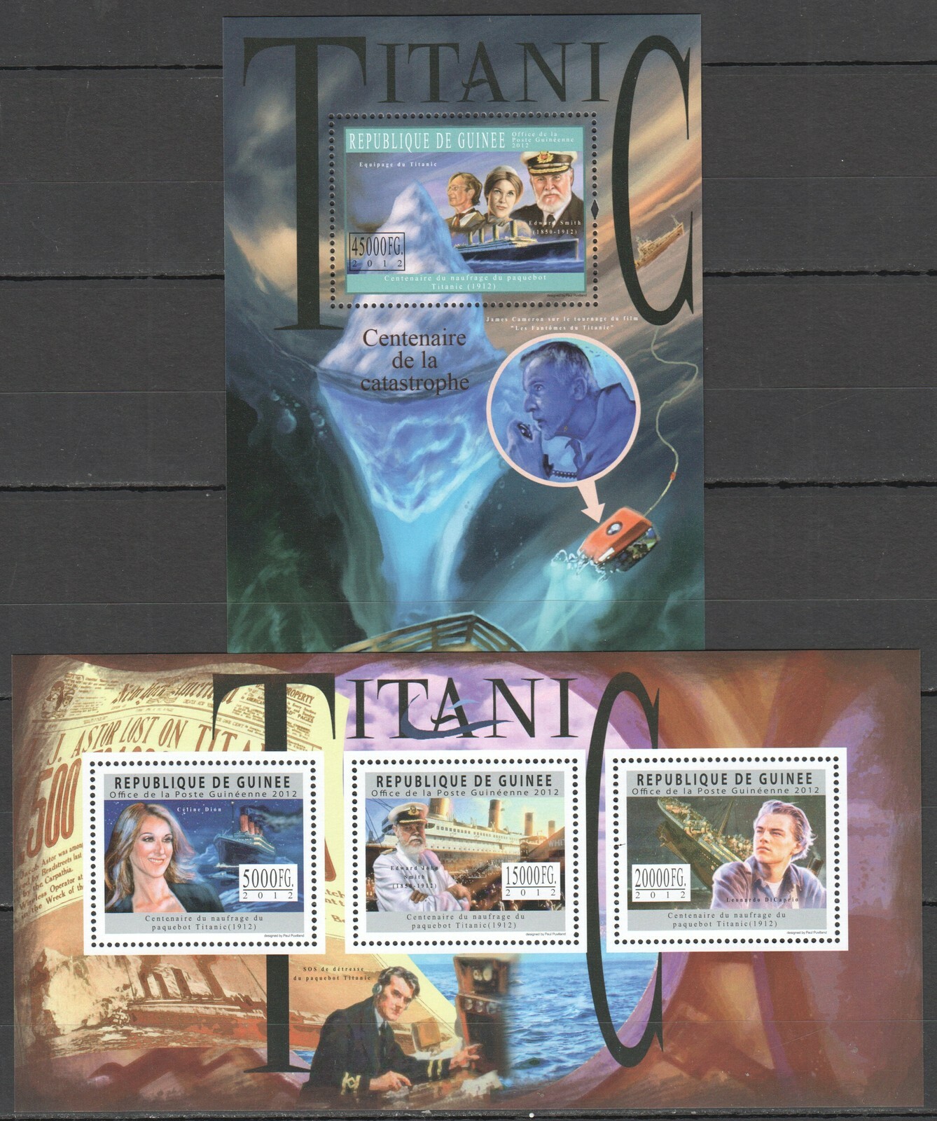 BC104 2012 GUINEA SHIPS CENTENARY CATASTROPHE TITANIC DI CAPRIO 1BL+1KB ...