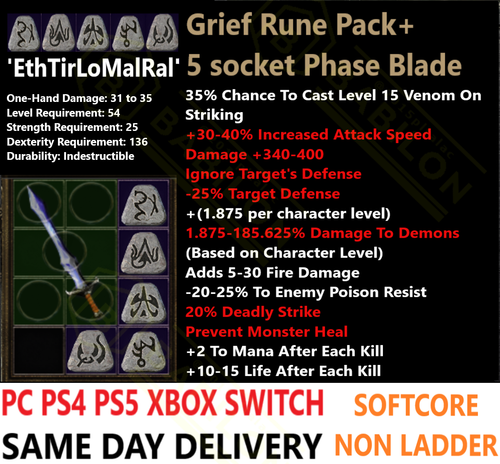 PC PS4 PS5 XBOX SWITCH Grief PB Rune Pack DIABLO 2 RESURRECTED D2R ...