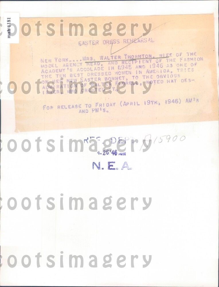 1946 Mrs W Thornton Best Dressed n Hat w Designer Walter Florell Press ...