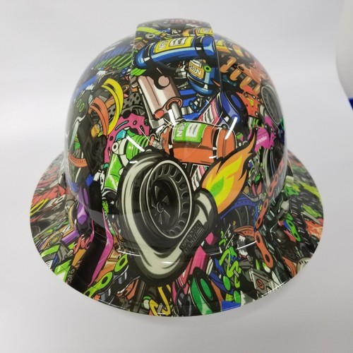 full brim hard hat custom hydro dipped IN TURBO STICKER BOMB VENTED NEW ...
