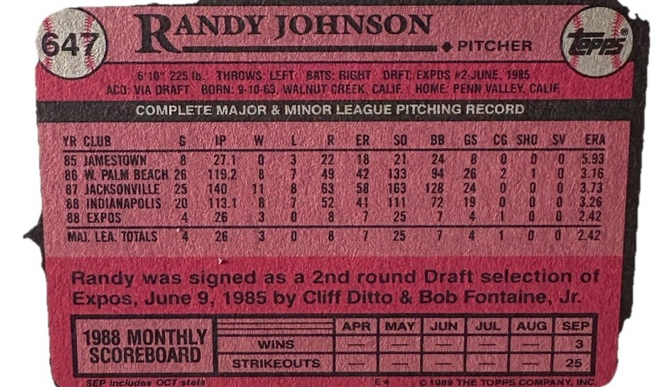 1989 Topps Tiffany Randy Johnston Rookie Card Rc Ungraded-# 647 Grade ...