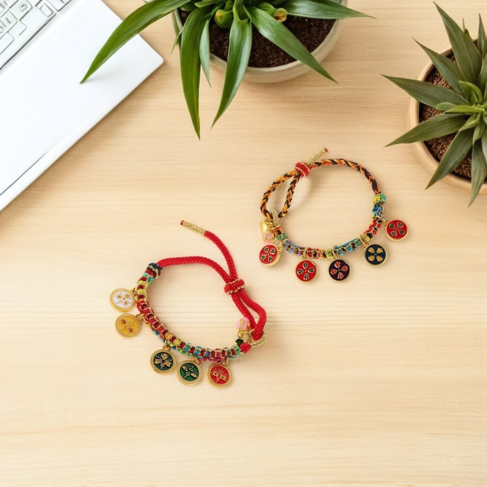 2 Pcs Tibetan Wealth Prosperity Jewelry Colorful Wrist Bracelet Ethnic ...