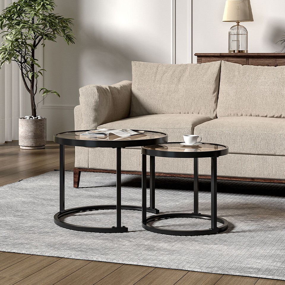 2/3x Nest of Tables Nested Coffee Table Nesting Round Side End Table ...