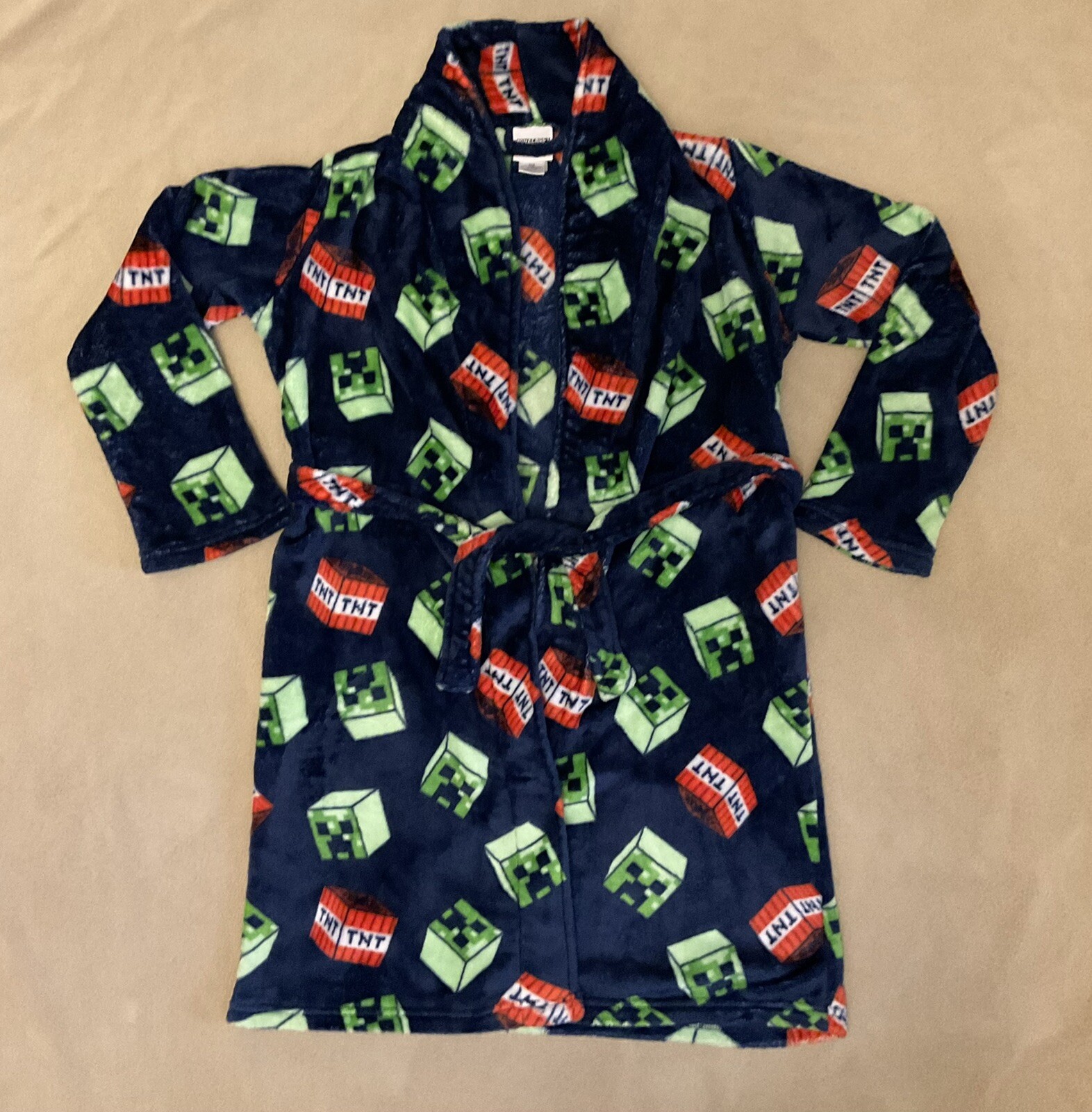 Minecraft bathrobe large kids navy blue creeper boys girls robe | eBay