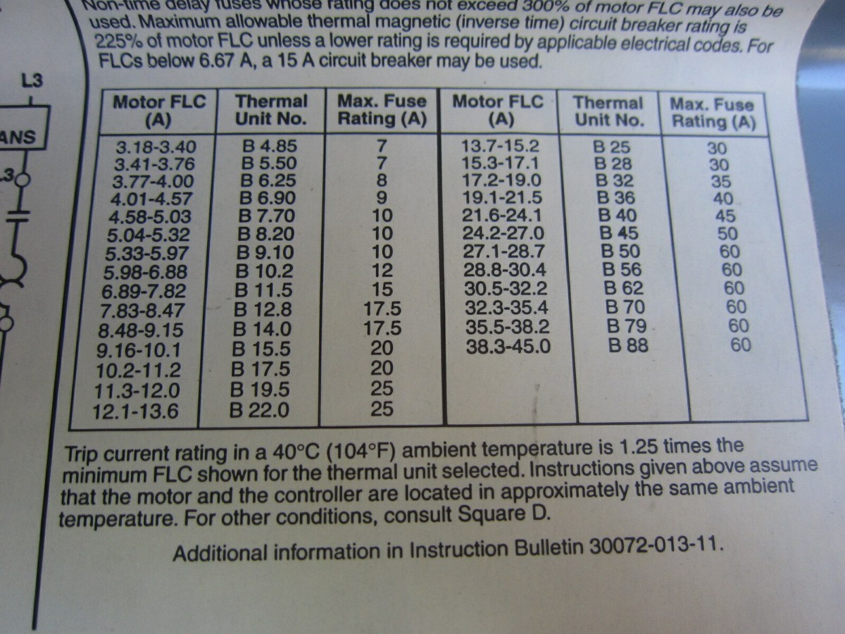 Square D Thermal Overload Sizing Chart Square D 8536 Type SCG3 NEMA