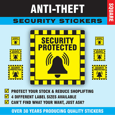 'Security Protected' Anti-Theft / Thieves Shop Stickers Sticky Swing ...