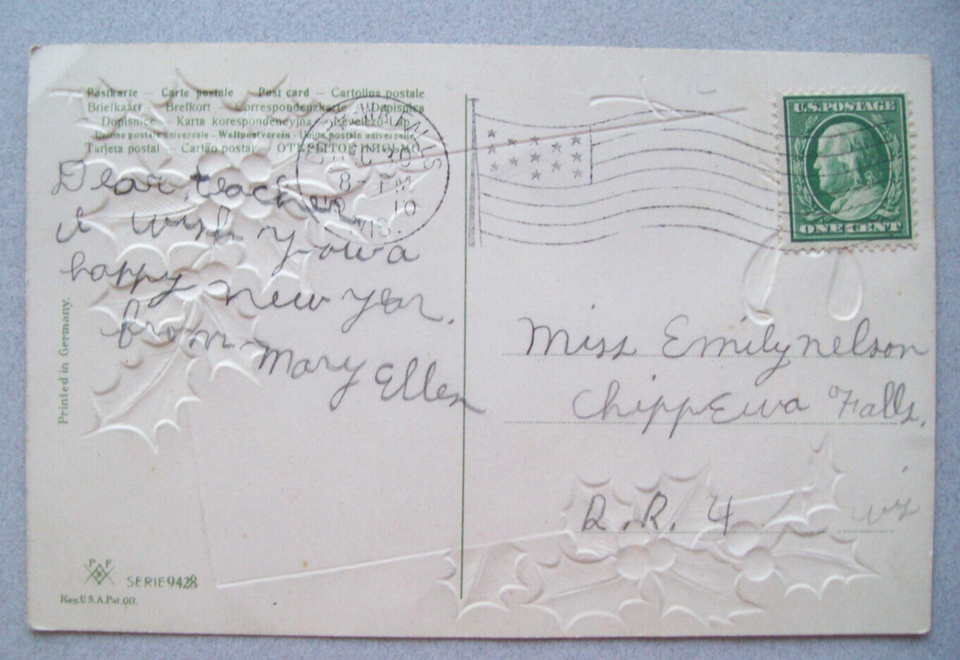 New Year postcard, telegram and holly 1911 | eBay