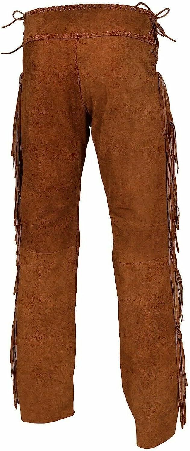 Men Native American Western Buckskin Ragged Leather Hippie Pants ...