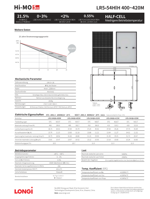Solarpanel 405W LONGi Solarmodul LR5-54HIH-405M Half-Cut mono BF | eBay.de