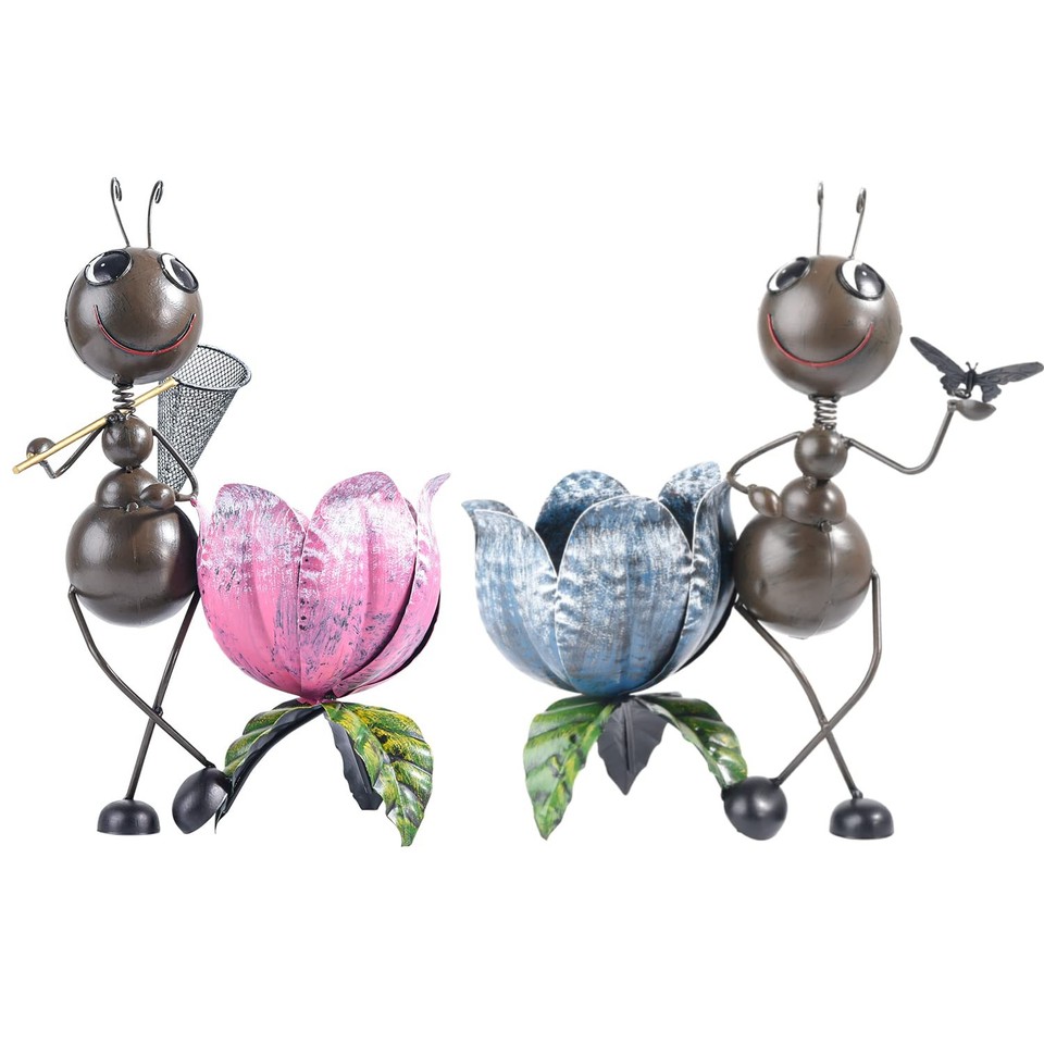 15" Tall Ants Planter, 2PC Pink & Blue Pack, Lovely Ant Statue Metal ...