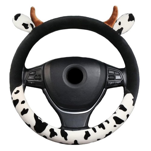 Cow Print Plush Warm Steering Wheel Cover Cute Animal Car Steering ...