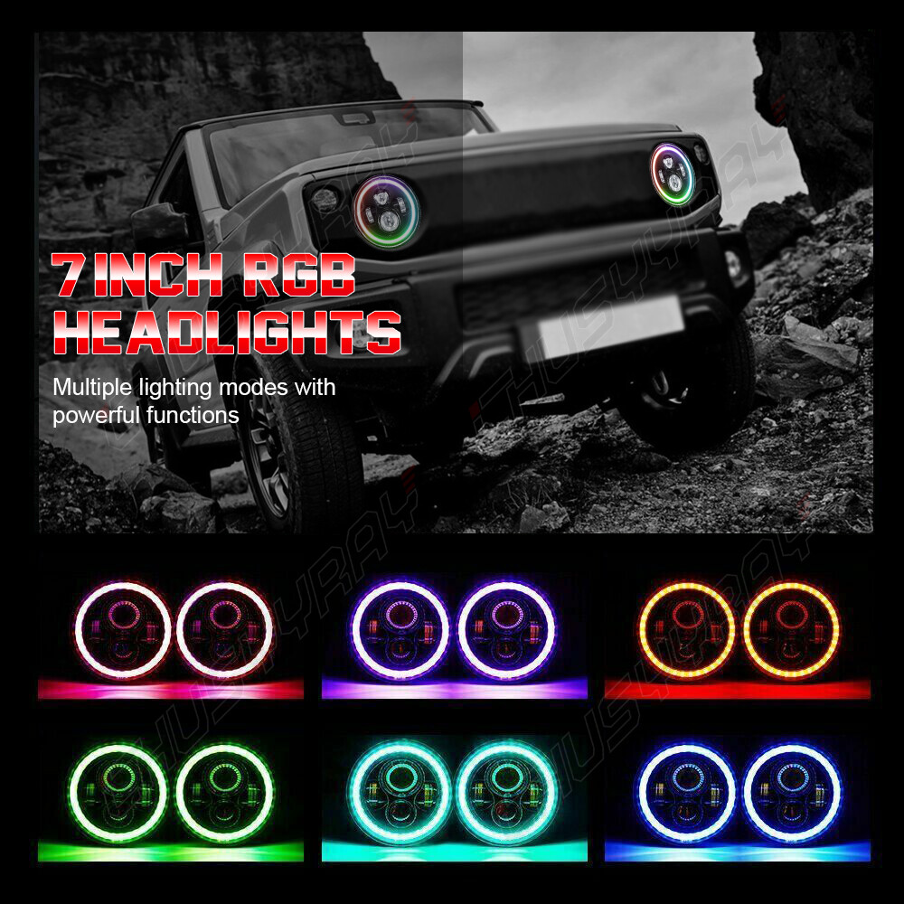 7" Inch RGB LED Headlights Halo Angel Eyes DRL for Chevy C10 Camaro ...