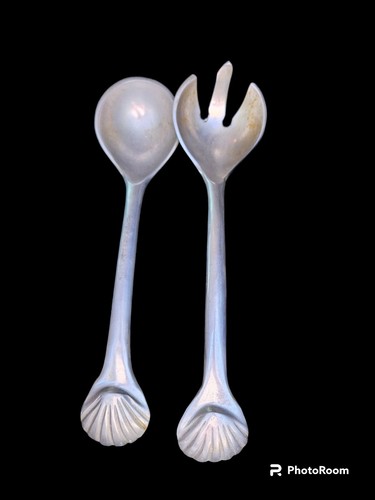 VINTAGE SILVERTONE MARIPOSA SALAD FORK & SPOON SERVING SET SEASHELL ...