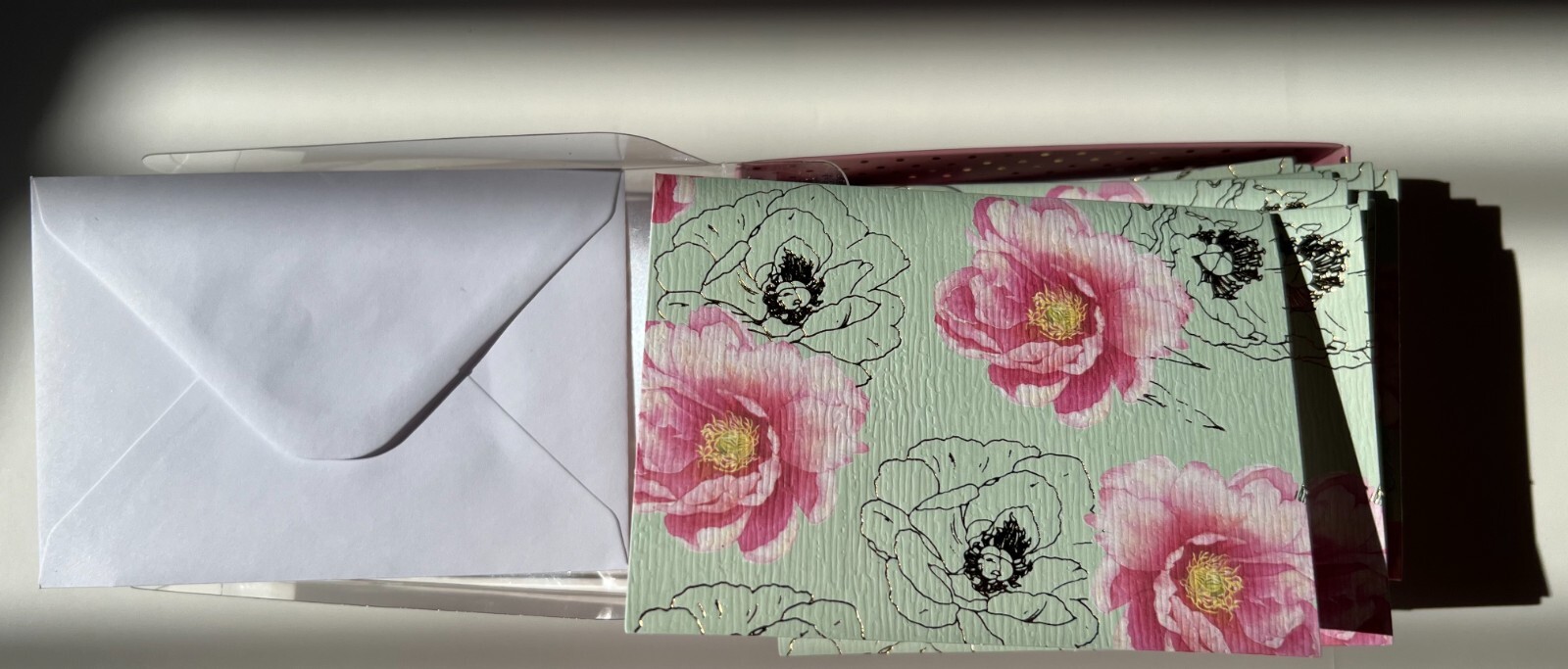 Elum Designs Blank Greeting Card Set of 12-Mint Green,Pink Flowers,Gold ...