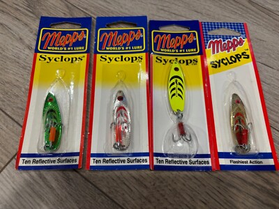 4 HOT NEW Mepps Syclops Spoons 1/4 oz Metallic Green Silver Chartreuse ...