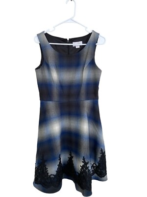 Jessica Simpson Size 6 Modcloth Blue Plaid Flannel Dress Black Lace ...