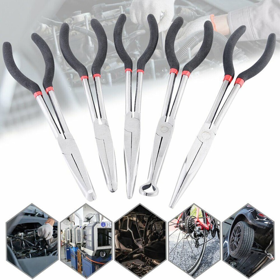 5X 280mm 11'' Long Reach Nose Pliers Set Straight Bent Tip Mechanic ...