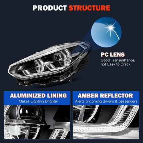 Driver Side LED Headlight Assembly For BMW X3 X4 2.0L 3.0L 19-21 Black ...