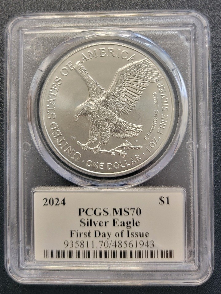 2024 SILVER EAGLE PCGS MS70 FLAG EMILY DAMSTRA SIGNED FIRST DAY OF ...