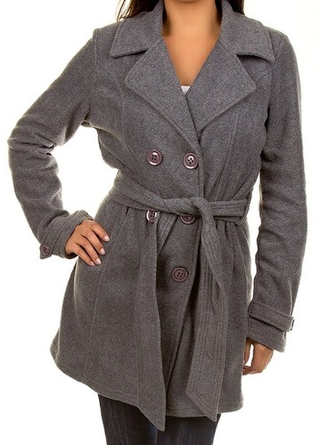 Gray Double Button Front Fleece Jacket/Peacoat/Coat S M L | eBay