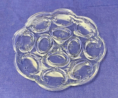 Vintage Clear Round Glass Deviled Egg 10” Serving Tray Plate Dish ...