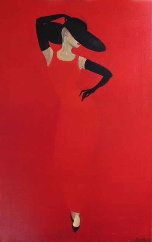 Lady in red on Red painting Original canvas art Author work Colorful ...