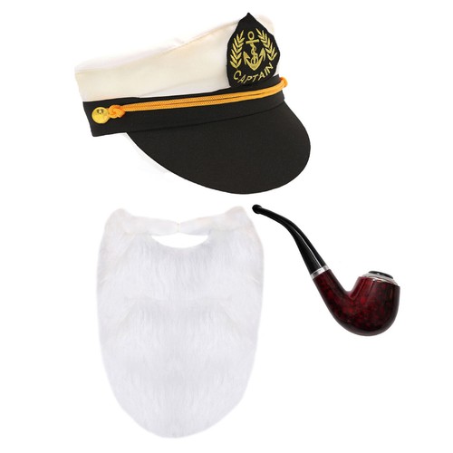 UNCLE ALBERT FANCY DRESS SAILOR CAPTAIN COSTUME SET HAT PIPE BEARD ...