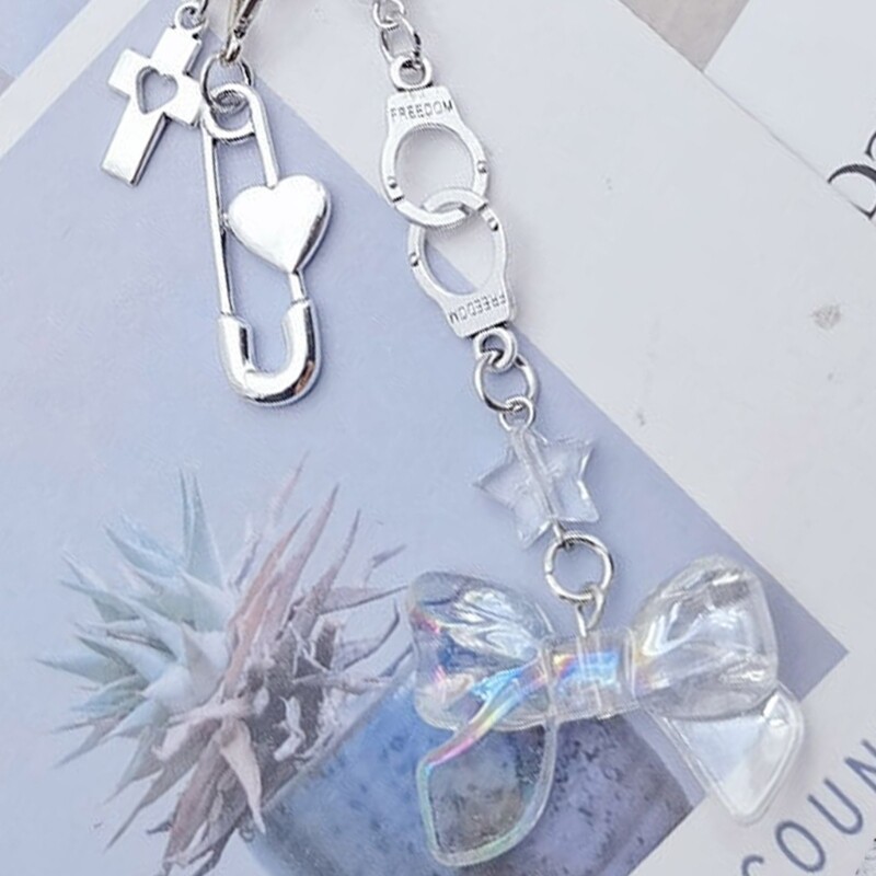 Beaded Bowknot Keychain for Women Trend Fashion Pendant Heart Brooch ...