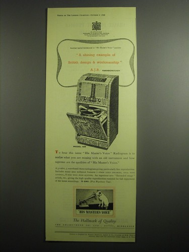 1948 His Master's Voice Model 1608 Radiogram Ad - A shining example | eBay