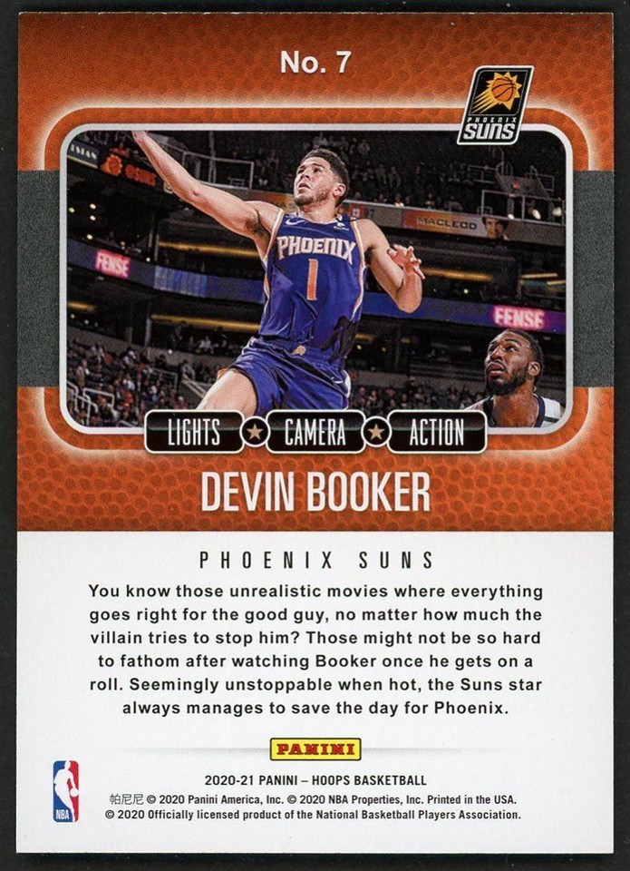 2020-21 Lights...Camera...Action! Devin Booker Phoenix Suns #7 Insert ...
