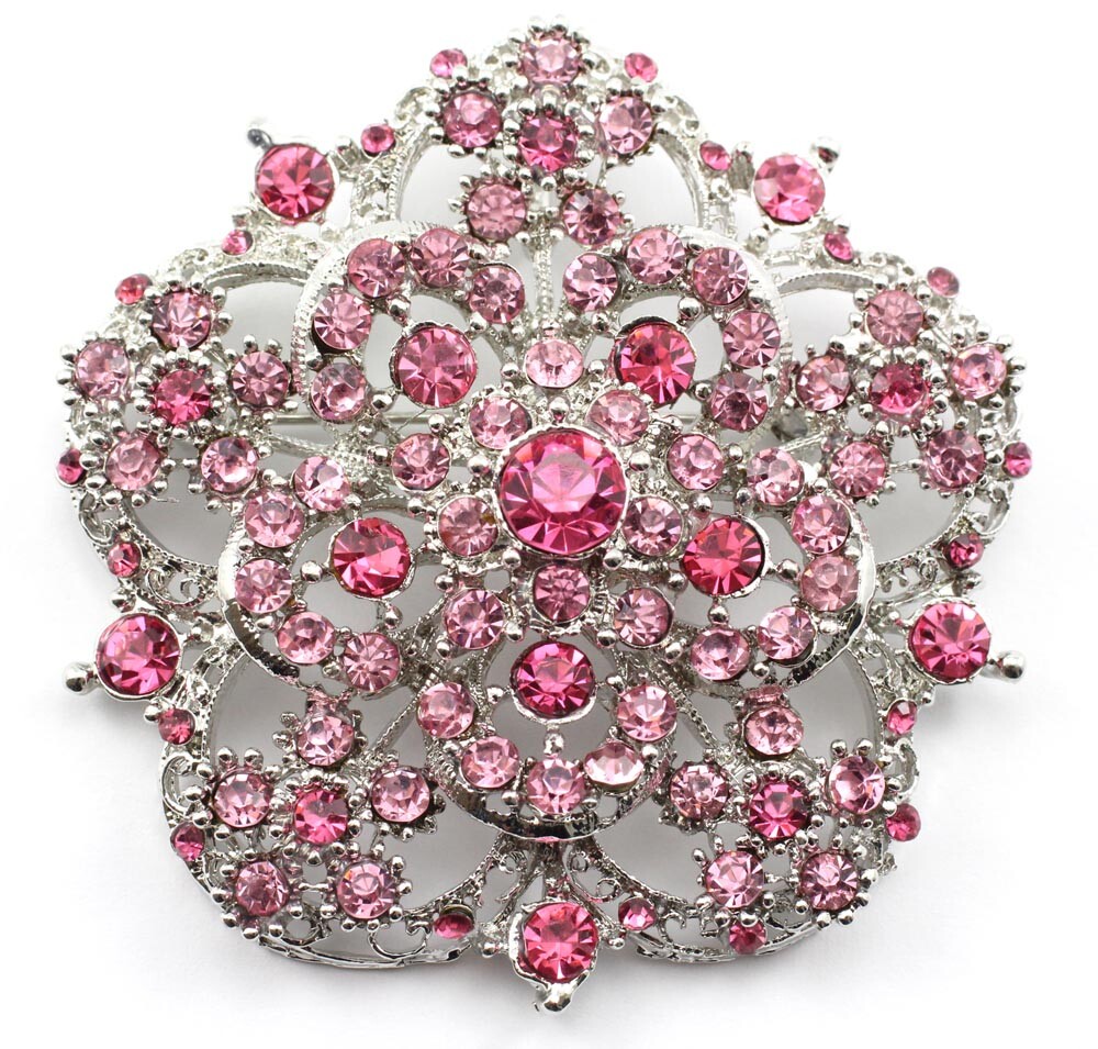 Pink Fancy Austrian Rhinestone Crystal Gorgeous Bridal Wedding Brooch ...