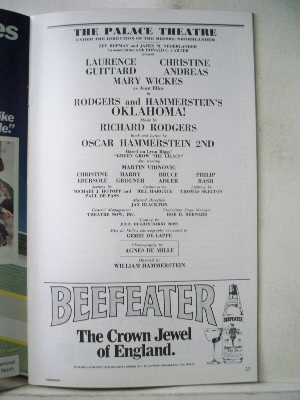 OKLAHOMA Playbill LAURENCE GUITTARD / CHRISTINE ANDREAS / MARY WICKES ...