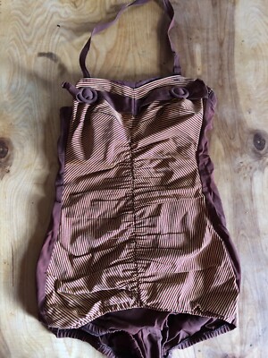 VINTAGE SURF TOGS Swimsuit Brown Yellow Orange Stripe Halter | eBay