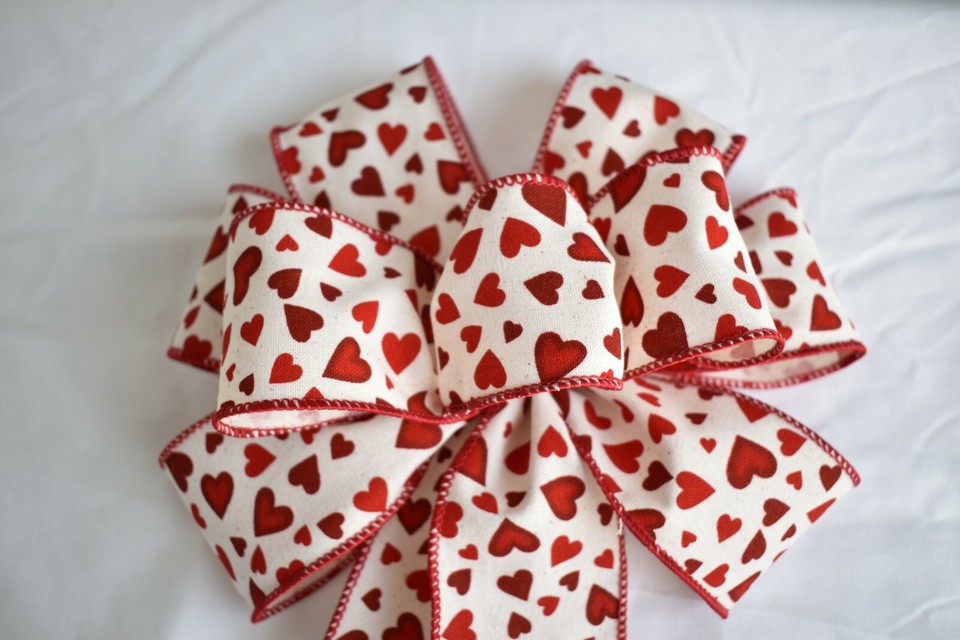 10" Hand Made Wired Red Glitter Heart Bow Valentine Day Love Wedding ...