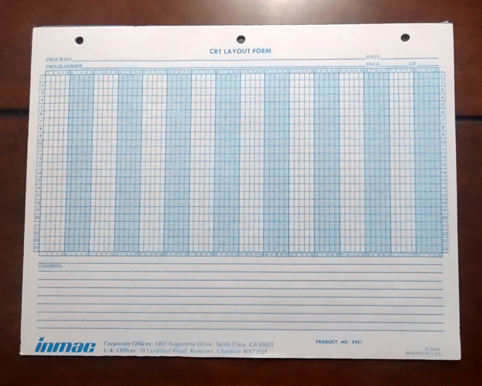Vintage Programmer's CRT Layout Form 8.5"x11" Sheet Inmac 5921 | eBay