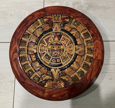 10-inch Hand Carved Inlay Aztec Mayan Wooden Calendar Art Mexican | eBay
